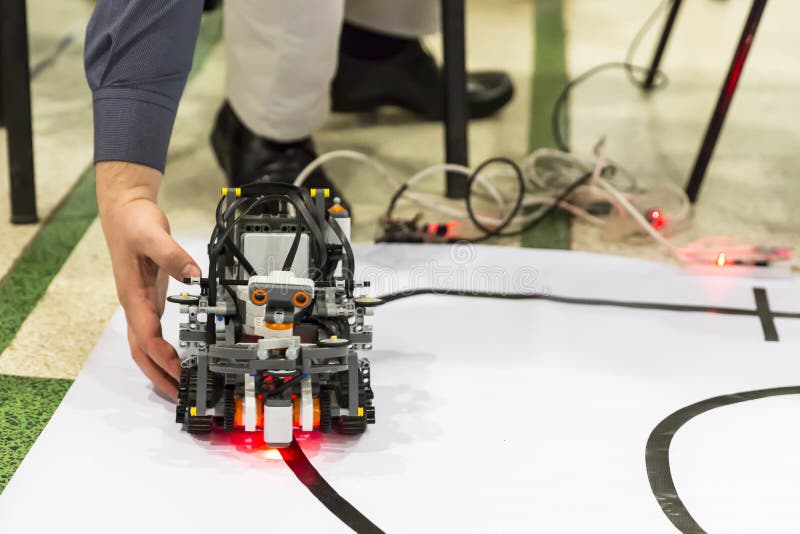 Self-made Robot from Lego Blocks. Human Hand. Stock Photo - Image of ...