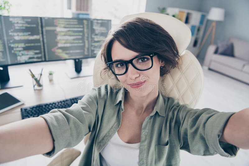 Self-portrait of Attractive Cheerful Skilled Girl Technician Coder Html ...