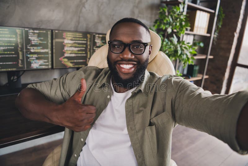 Self-portrait of Attractive Cheerful Successful Guy Expert Developing ...