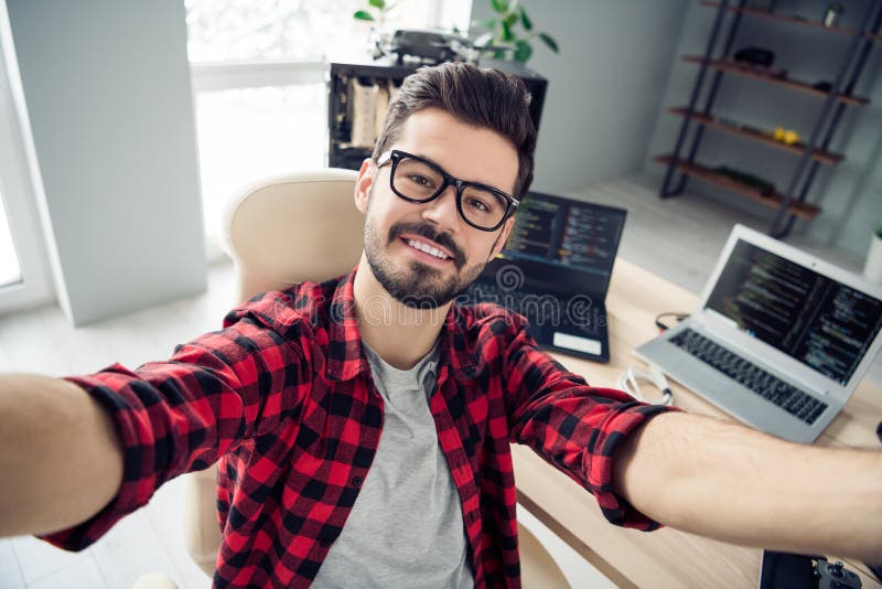 Self-portrait of Attractive Intellectual Cheerful Skilled Guy Hacker ...