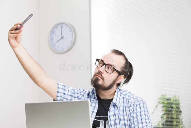 Self portrait in office stock photo. Image of real, mobile - 35576526