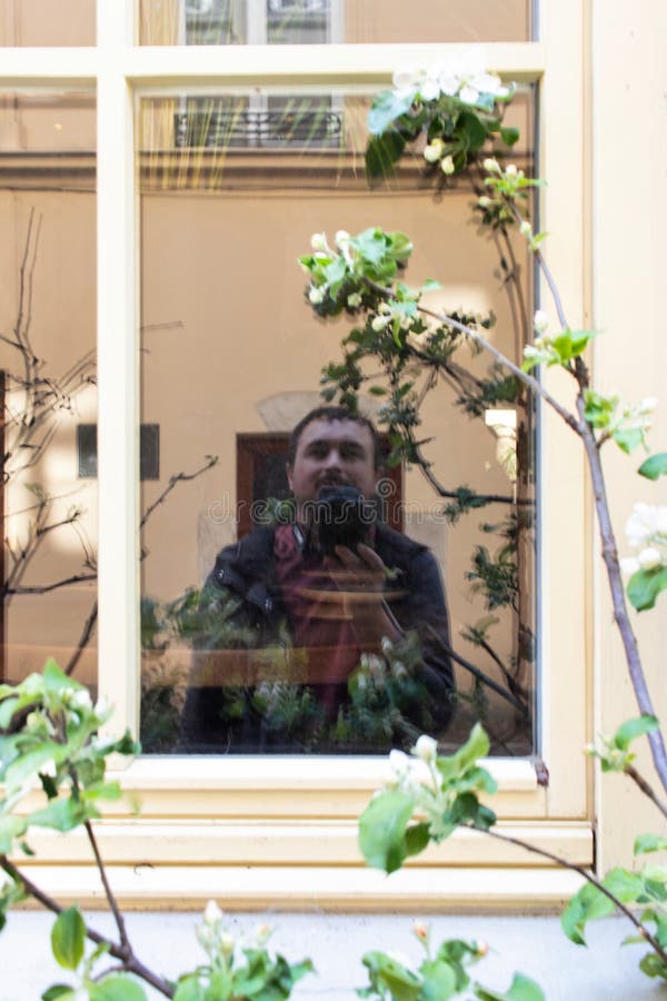 Self-portrait in the Window Reflection. Stock Image - Image of fashion ...