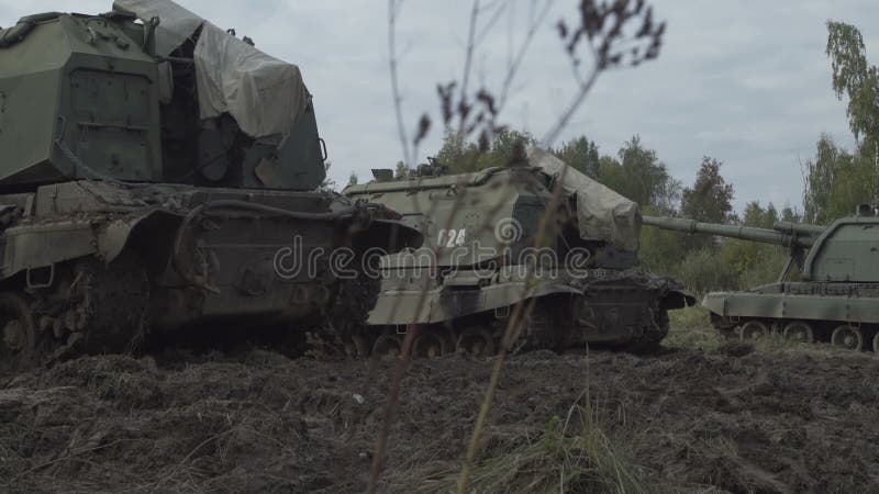 Self-propelled Artillery Unit on the Road in a Forest Stock Footage ...