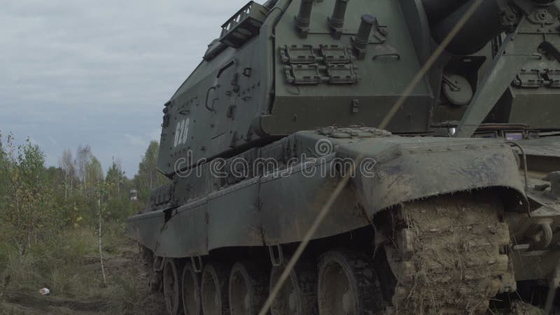Self-propelled Artillery Unit on the Road in a Forest Stock Footage ...