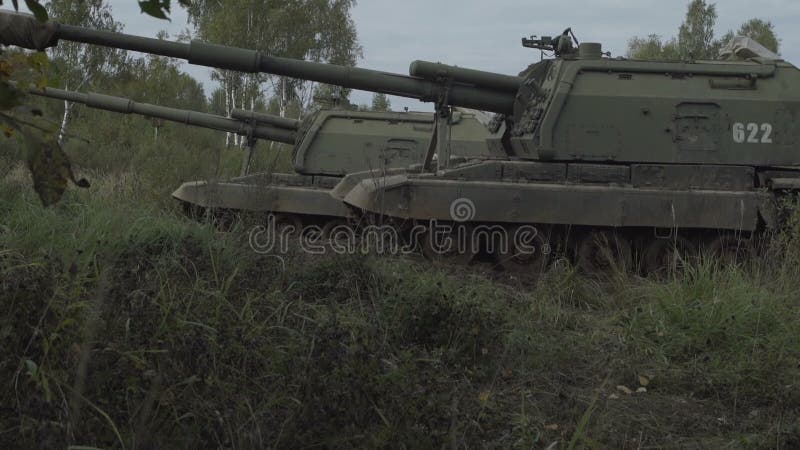 Self-propelled Artillery Unit in the Stands. Military Armored Vehicles ...
