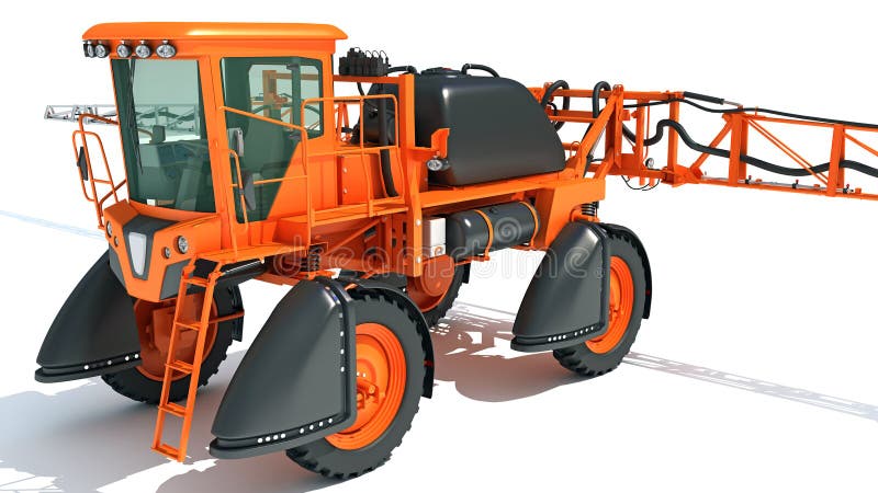 Self Propelled Farm Sprayer 3D Rendering on White Background Stock ...