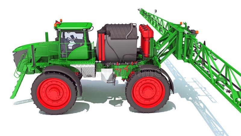 Self Propelled Farm Sprayer 3D Rendering on White Background Stock ...