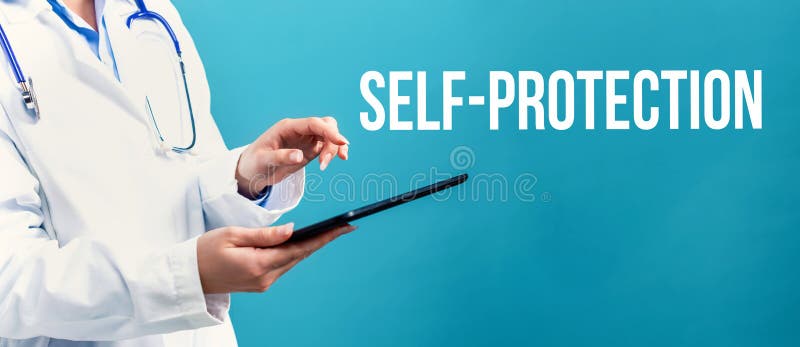Self-protection Theme with a Doctor Using a Tablet Stock Photo - Image ...