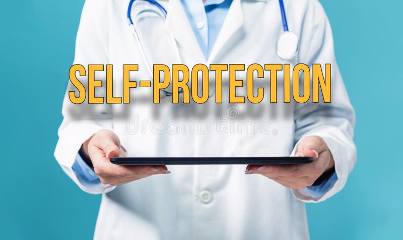 Self-protection Theme with a Doctor Using a Tablet Pc Stock Photo ...