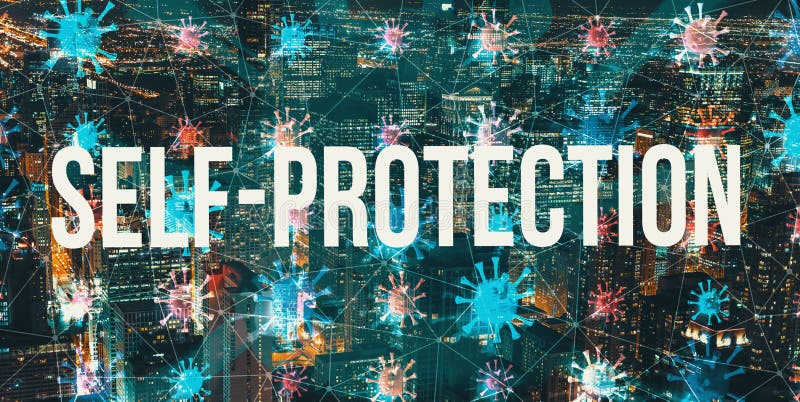 Self-protection Theme with Night Cityscape Stock Photo - Image of ...