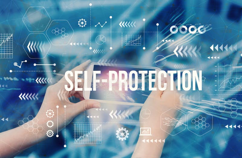 Self-protection Theme with Person Using Smartphone Stock Image - Image ...