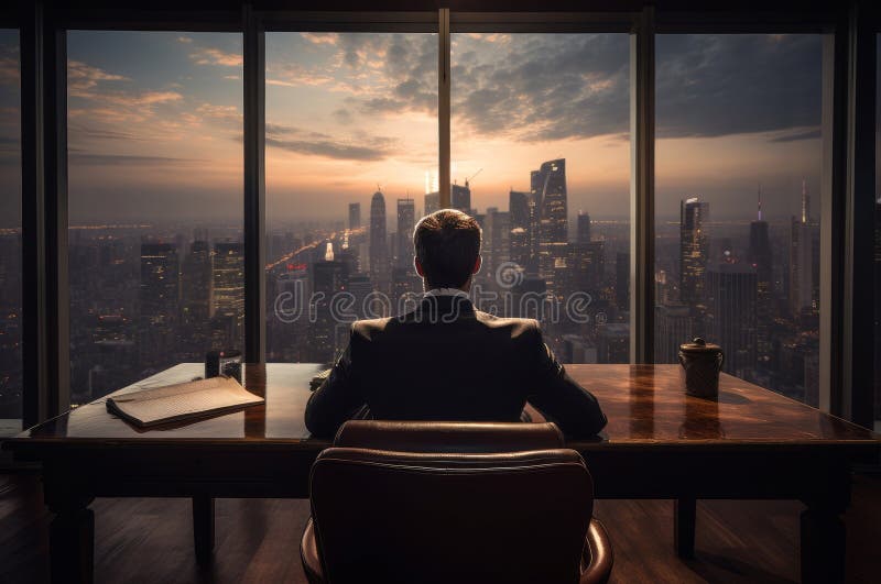 Self-reliant Man Executive Alone in Office. Generate Ai Stock Image ...