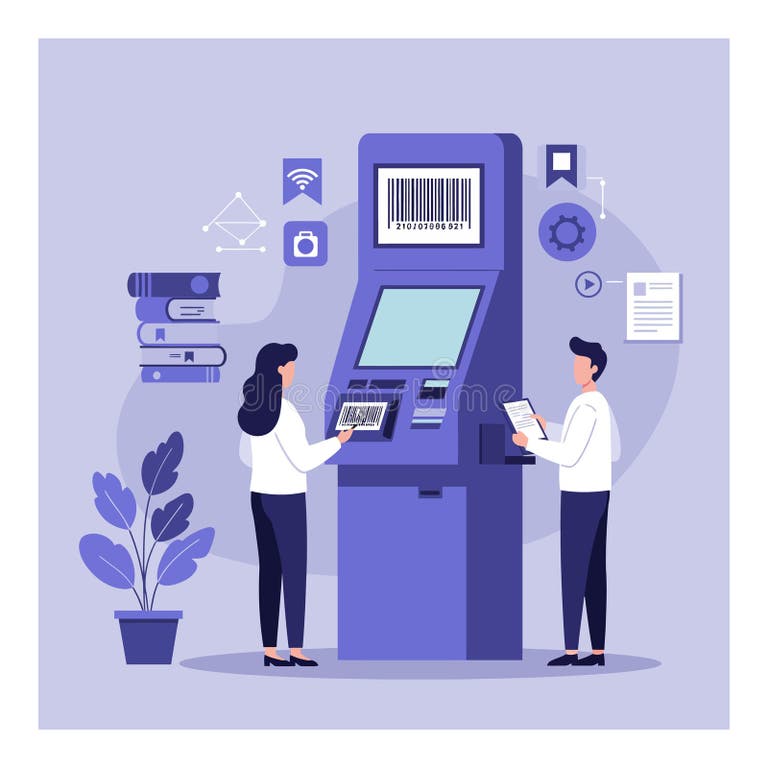 Self Service Kiosk Technology with People Scanning QR Code and Digital ...