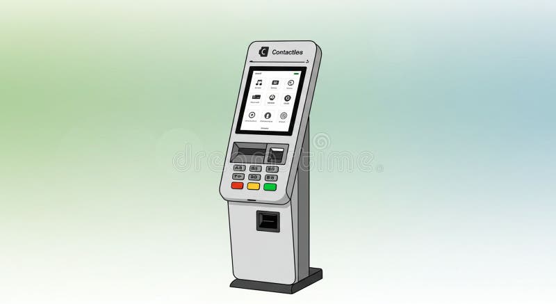 Self-service Kiosk with a Touchscreen Interface. the Screen Displays ...