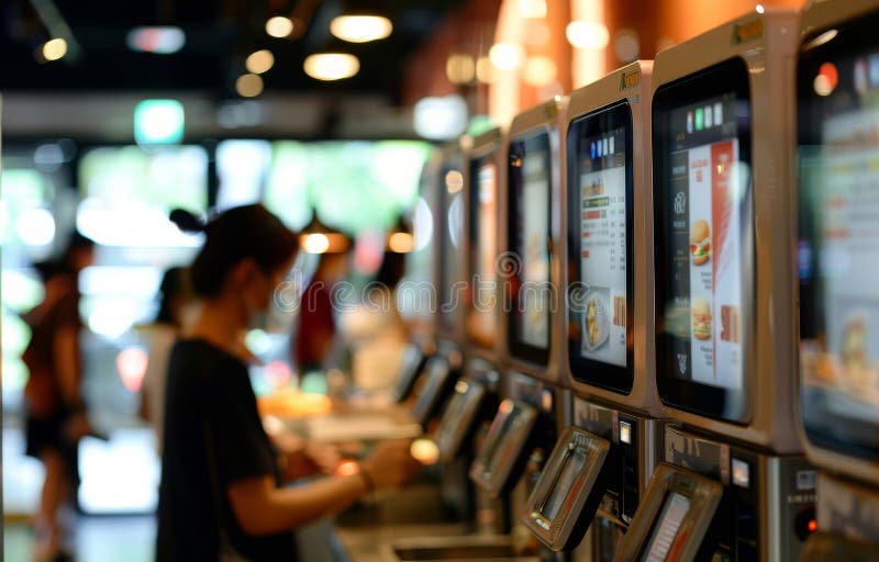 Self Service Kiosks at a Fast Food Restaurant Taking Orders and ...