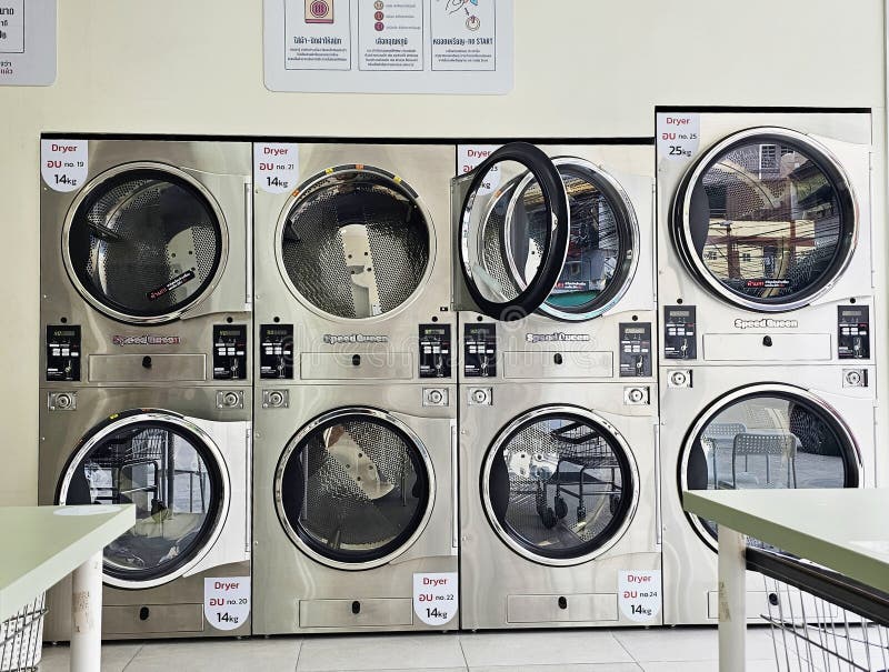 Self-service Laundry Facilities Many Automatic Washing Machines Stock ...