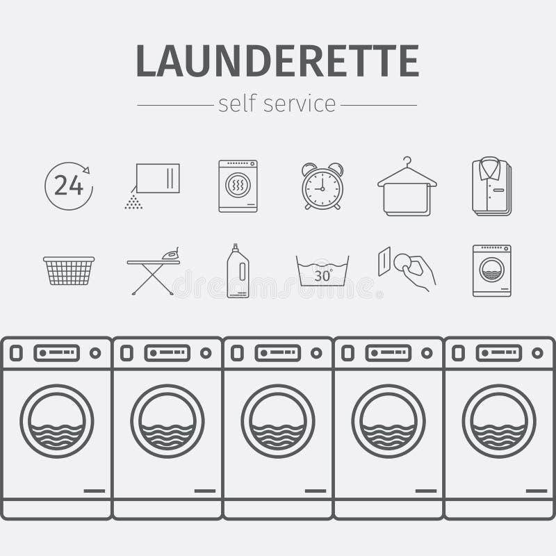 Self-service Laundry Icons. Stock Vector - Illustration of ironing ...