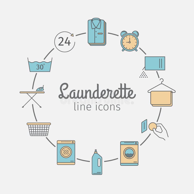 Self-service Laundry Icons. Stock Vector - Illustration of appliance ...