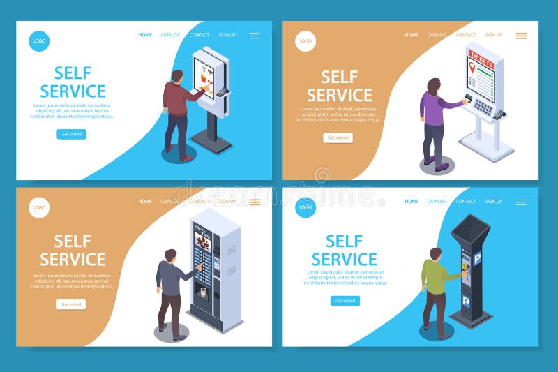 Self Service Terminal Set Flat Stock Vector - Illustration of monitor ...