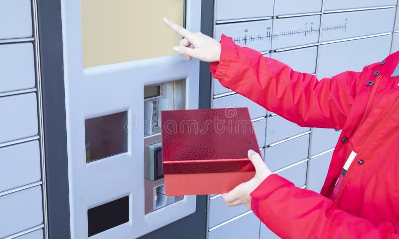 Self Service Post Terminal and Christmas Gift Sending Stock Image ...