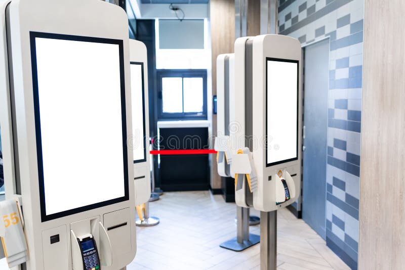 Self Service Restaurant, Kiosk, Terminal with Empty Screen, Copy Space ...