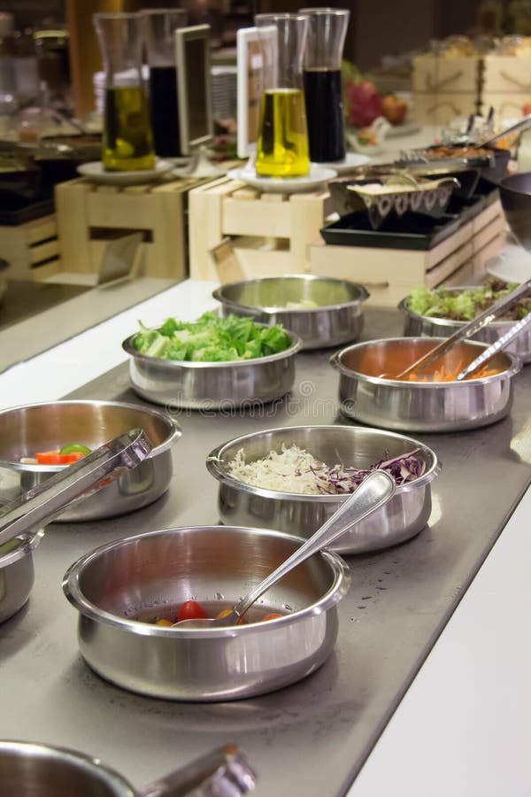 Self Service Salad Bar with a Variety of Salads Stock Image - Image of ...