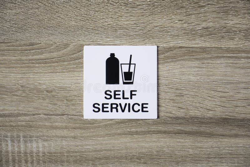 Self Service Sign on the Wooden Wall Stock Image - Image of letters ...