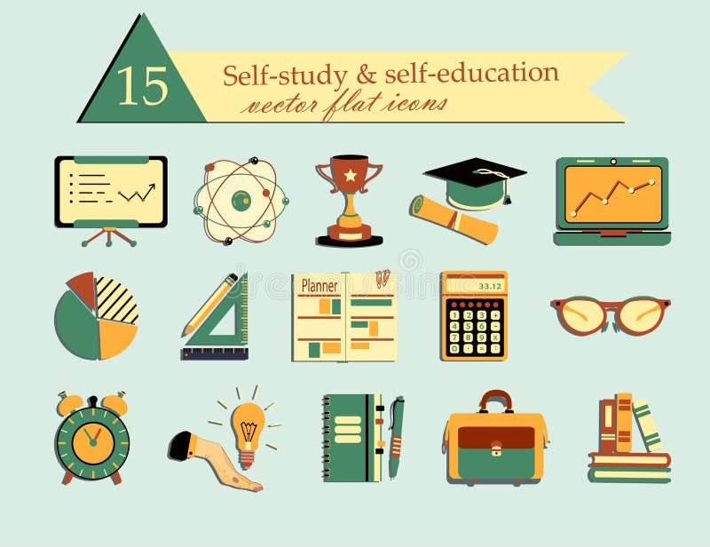 Self Study and Education Themed Icons Set. Stock Illustration ...