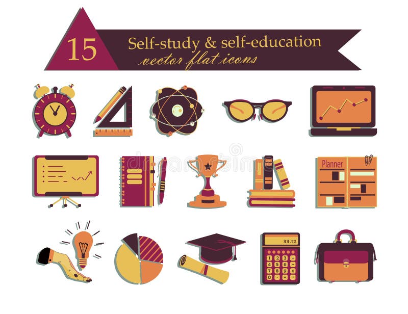 Self Study and Education Themed Icons Set. Stock Illustration ...