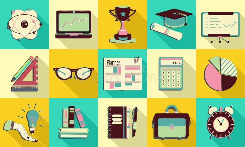 Self Study and Education Themed Icons Set. Stock Illustration ...