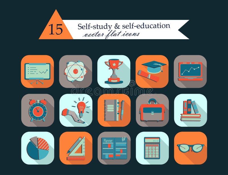 Self Study and Education Themed Icons Set. Stock Vector - Illustration ...