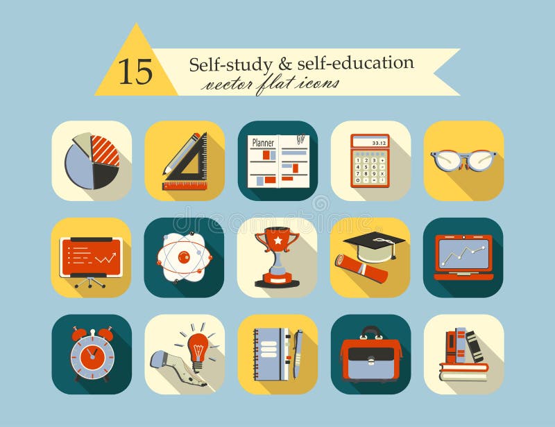 Self Study and Education Themed Icons Set. Stock Vector - Illustration ...