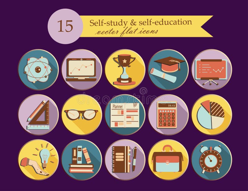 Self Study and Education Themed Icons Set. Stock Vector - Illustration ...