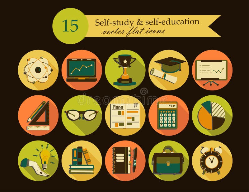 Self Study and Education Themed Icons Set. Stock Vector - Illustration ...