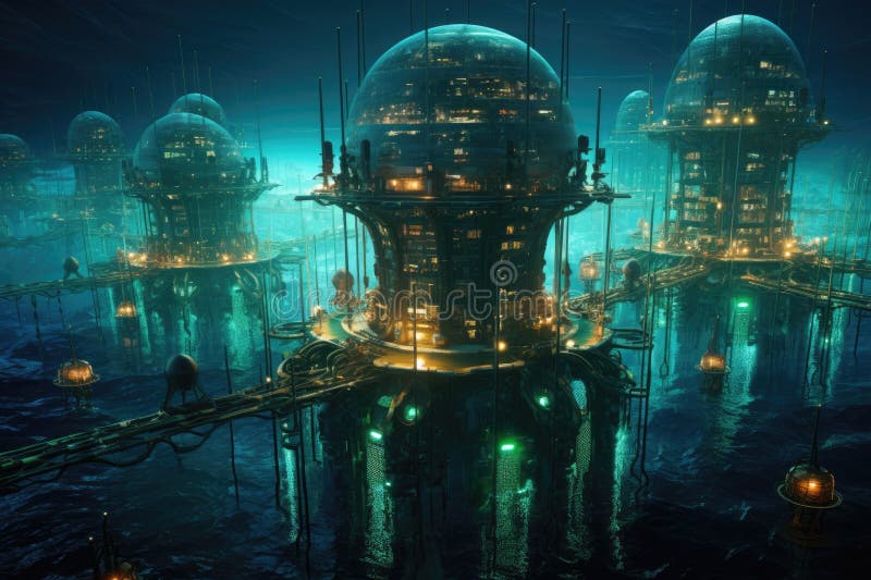 Self-sustaining Underwater City Energy Grid Stock Illustration ...