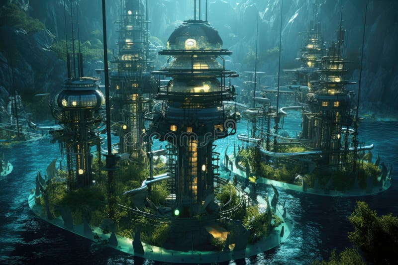 Self-sustaining Underwater City Energy Grid Stock Illustration ...