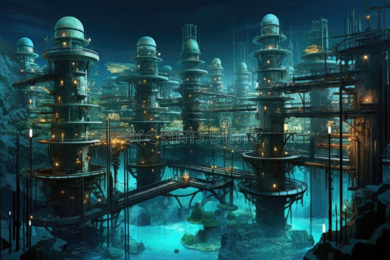Self-sustaining Underwater City Energy Grid Stock Illustration ...