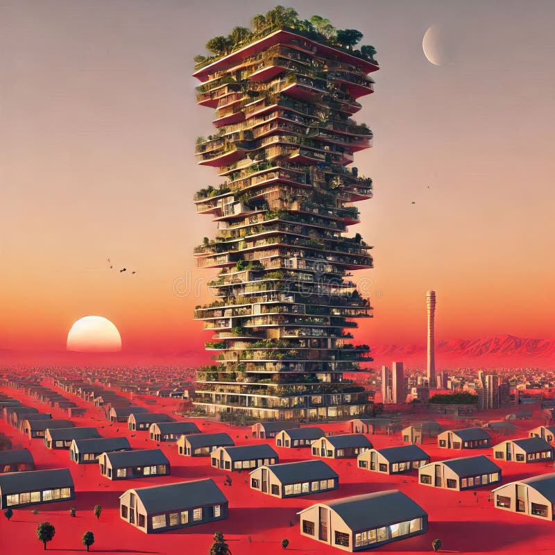 A Self Sustaining Vertical City that Maximizes Limited Space B Stock Illustration - Illustration ...