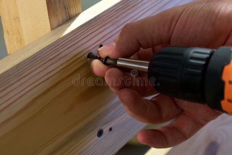 The Self-tapping is Screwed into the Treated Wood with the Tool Stock ...