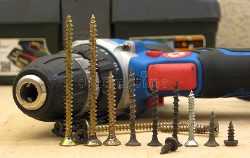 Self-tapping Screws and Drill Screwdriver Stock Image - Image of sizes ...