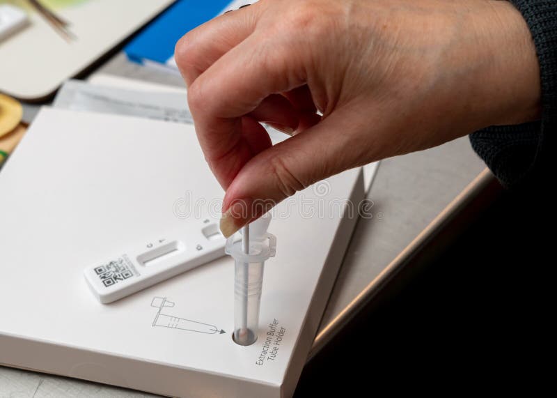 Self-test Kit for Covid-19 with Swab Being Flushed in Buffer Stock ...