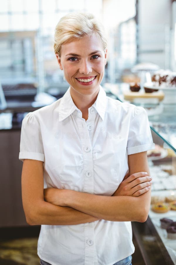 Selfassured Female Waitress Smiling Stock Image - Image of charming ...