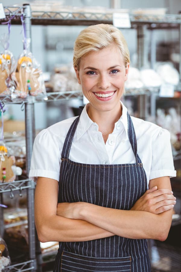 Selfassured Female Waitress Smiling Stock Image - Image of attractive ...