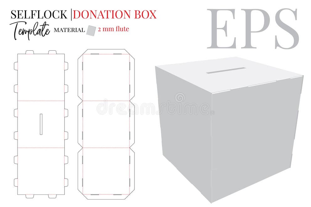Donation Self Lock Box Die Cut Template, Vector with Die Cut, and Laser ...