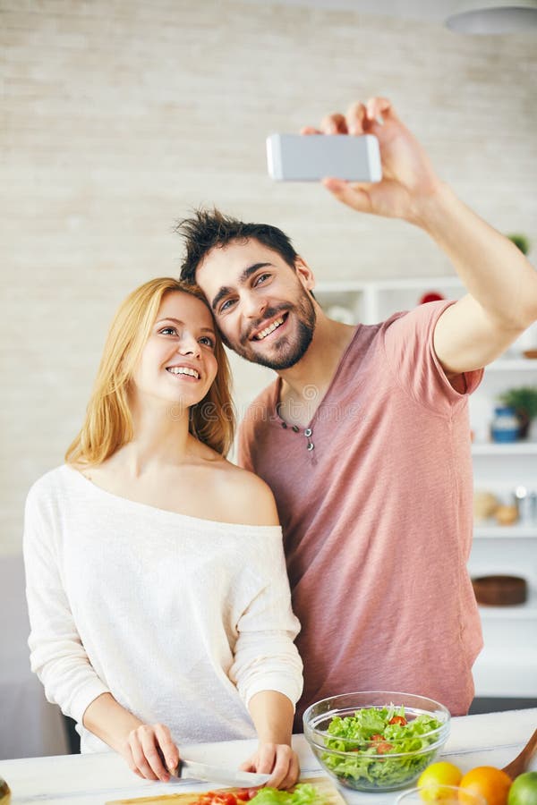 Selfie in the kitchen stock photo. Image of healthy, happy - 79042218