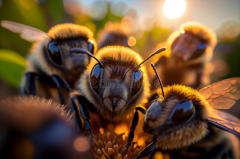 Selfie Flock of Bees at Sunset. AI Generated Stock Illustration ...