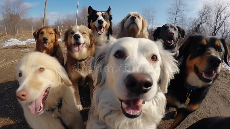 Selfie Group of Dogs of Different Breeds. a Group of Cute, Cute Dogs ...