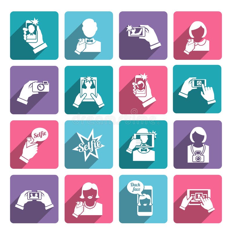 Selfie Icons Flat stock vector. Illustration of internet - 45869941