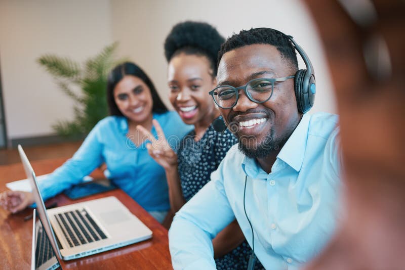 Selfie in the Office, Call Centre Agents Pose and Have Fun, Teamwork ...