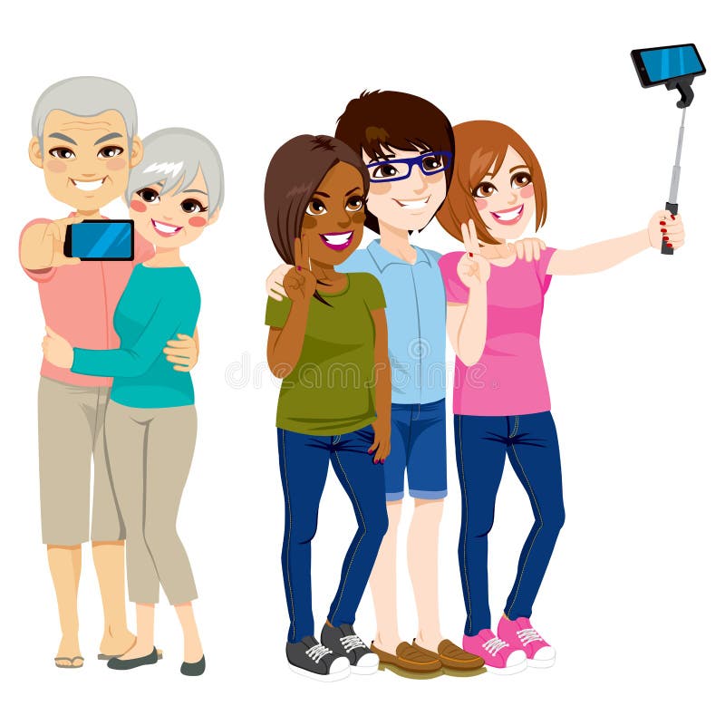 Selfie People Group stock vector. Illustration of technology - 73313106